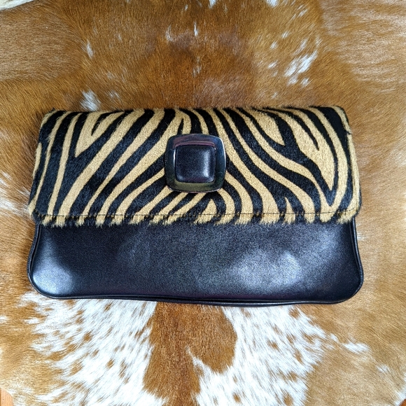 Vaneli | Bags | Vaneli Vintage Leather Hair On Hide Zebra Stripe Print ...